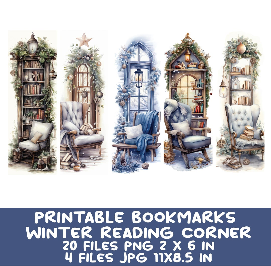 Winter Printable Bookmarks Reading Corner Library PNG - Etsy