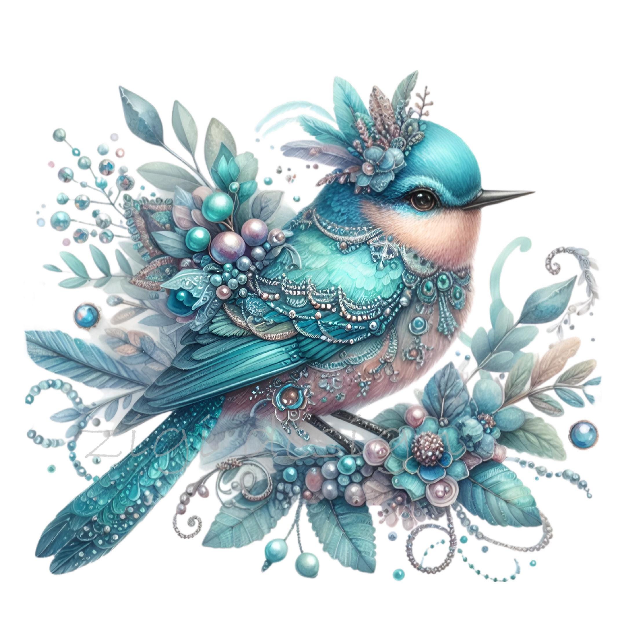 10 PNG Elegant Bird Clipart – Fantasy Pearl Bird With Flowers & Jewels ...