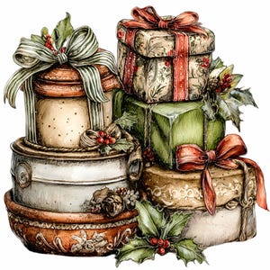 11 PNG Floral Gift Boxes – Christmas Vintage PNG – Elegant Holiday ...