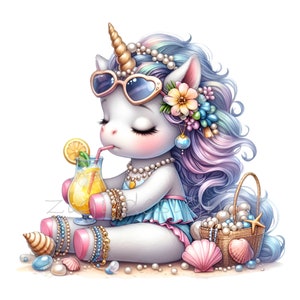 Summer Unicorn With Sunglasses, Floral Crown, and Tropical Drink, 10 ...