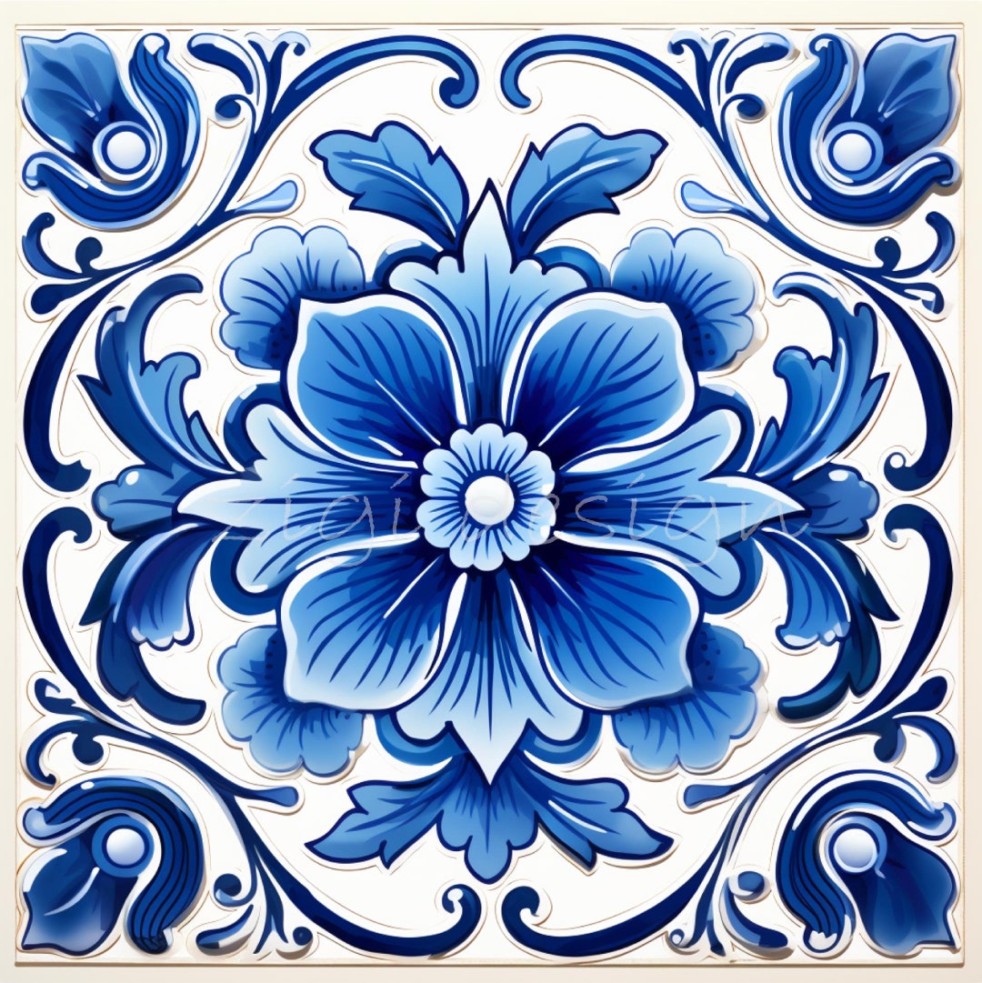 Ceramic Tile Clipart Bundle, 10 Mediterranean Azulejo Portuguese Blue ...