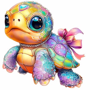 15 Rainbow Turtle PNG Clipart - Cute Turtle With Pearls & Bows ...