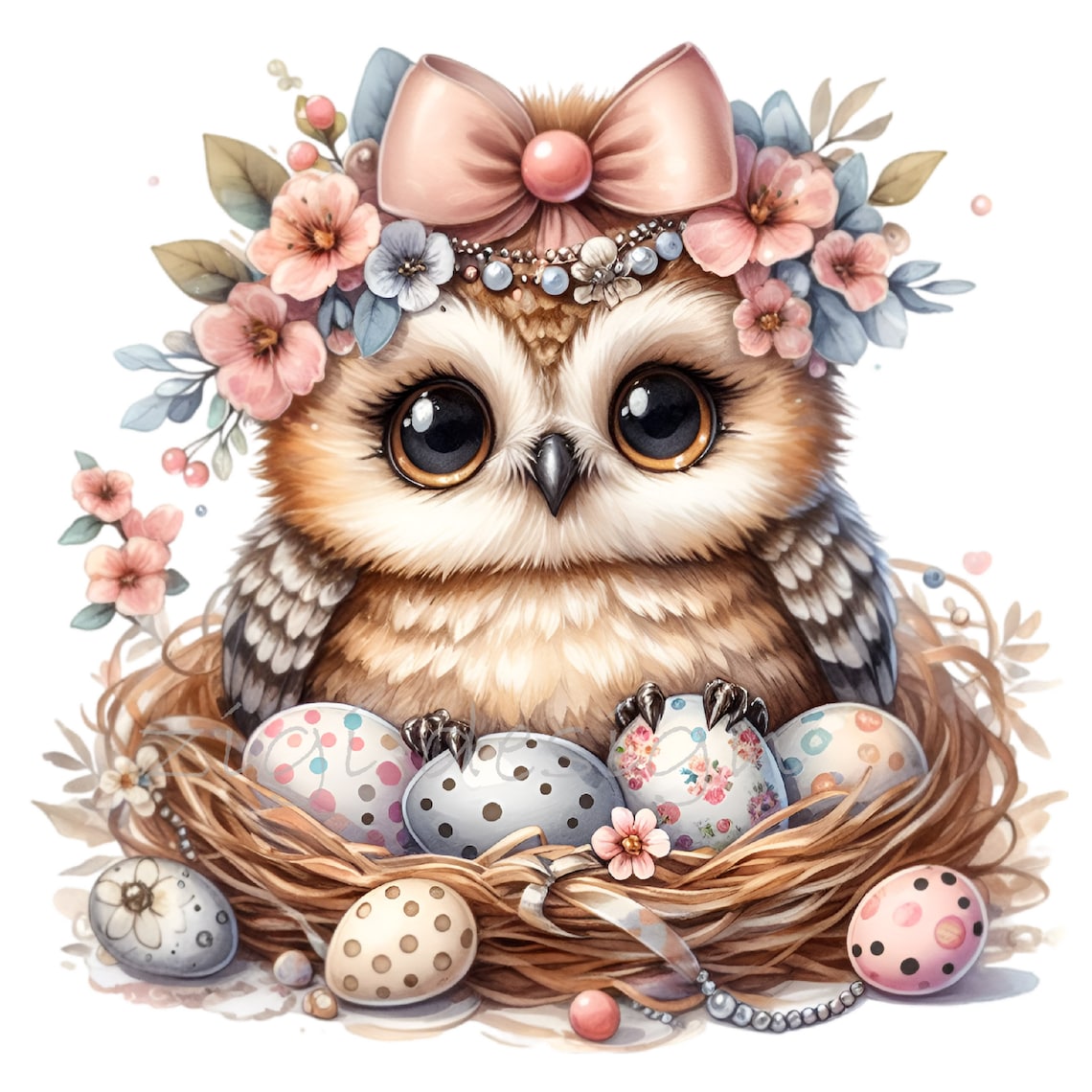 12 PNG Easter Owl Clipart, Floral Pink Bow Owl Sublimation - Etsy
