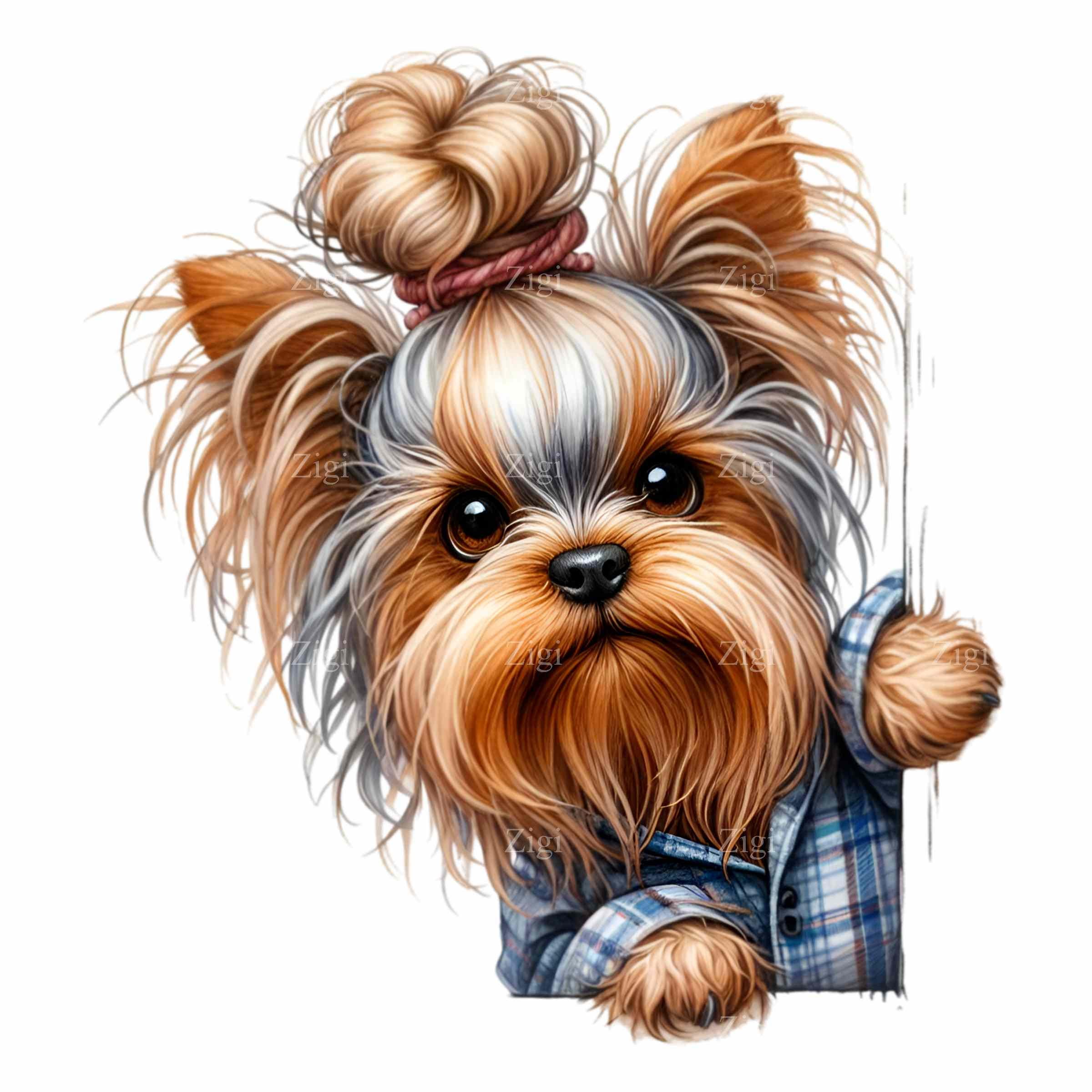 12 Cute Yorkshire Terrier Peeking PNG Clipart, Whimsical Yorkie With ...