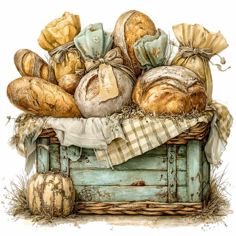 10 PNG Bread Basket – Rustic Bakery Clipart Vintage Kitchen ...