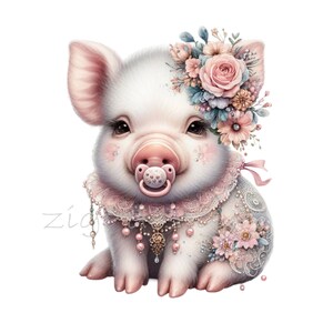 10 Baby Pig PNG Clipart – Cute Piglet With Pacifier, Floral Crown ...