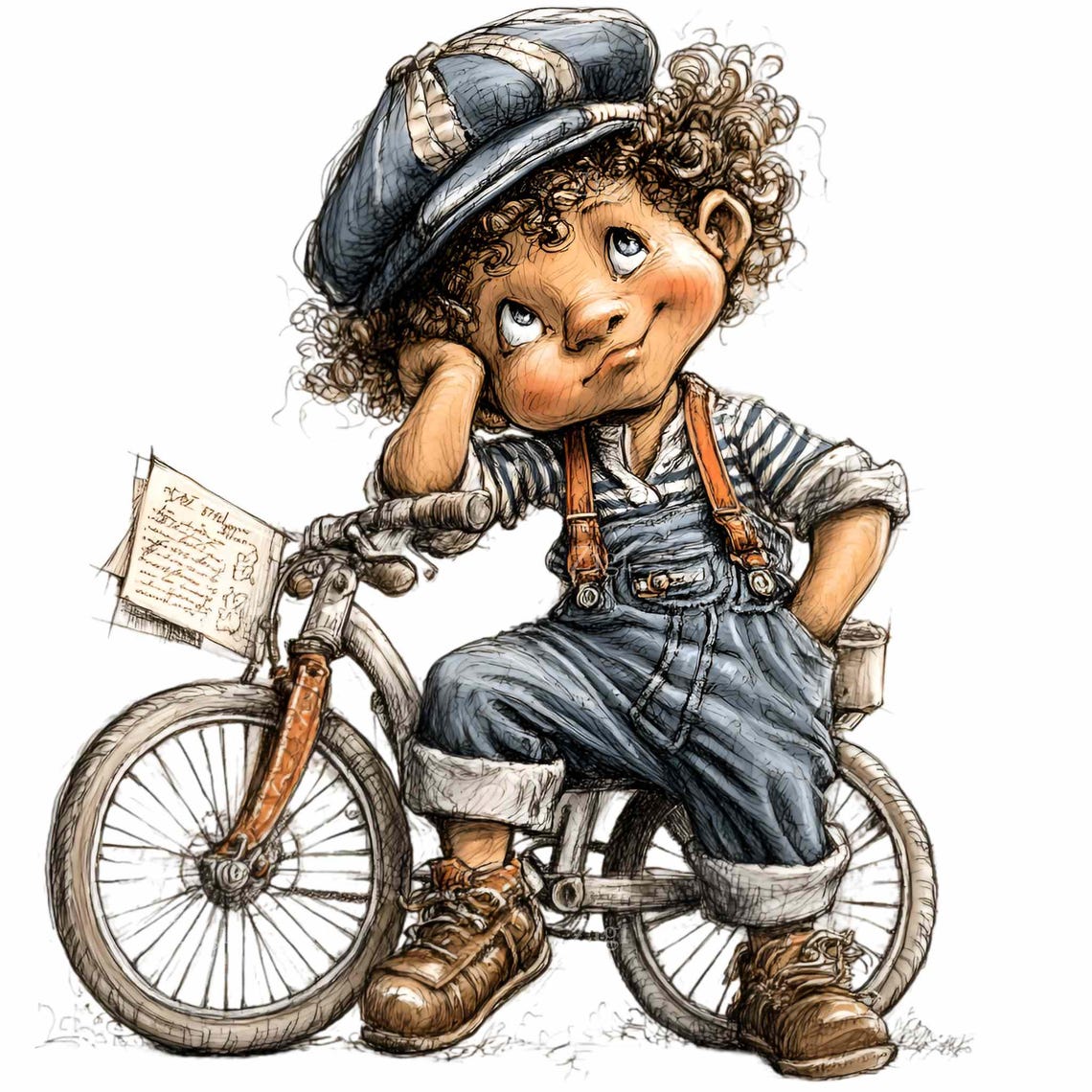 15 PNG Vintage Paperboy Bicycle Clipart – Retro Mail Delivery Kid ...