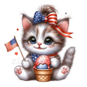 Kitten Clip Art, Patriotic Cat Clipart, 4th of July Clipart, 12 PNG ...