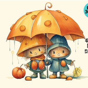 Fall Rain Clipart PNG Watercolor Pumpkin Umbrella Sublimation - Etsy