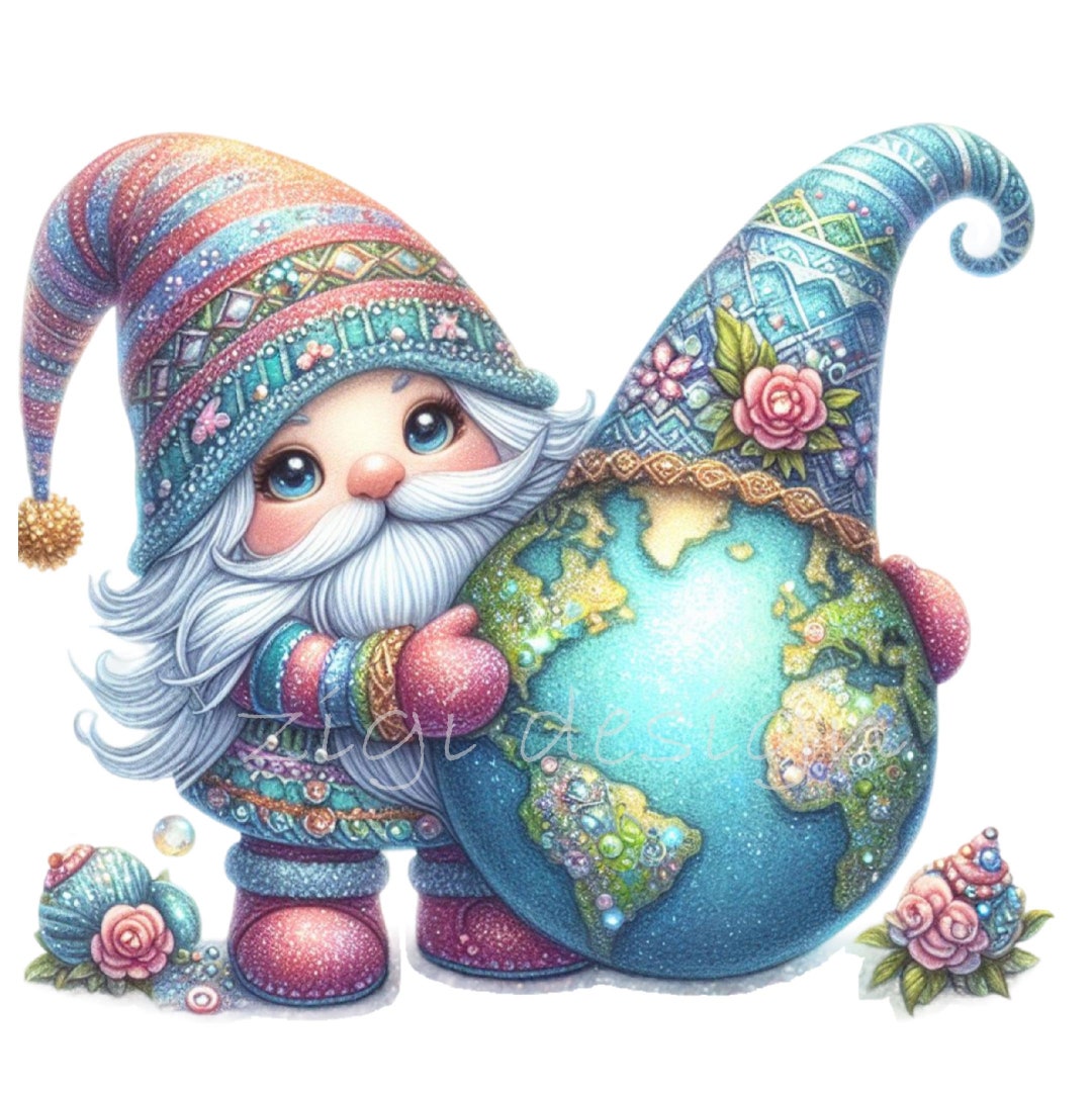 Earth Day Clipart, Gnome Clip Art, 15 PNG Watercolor Globe Planet ...