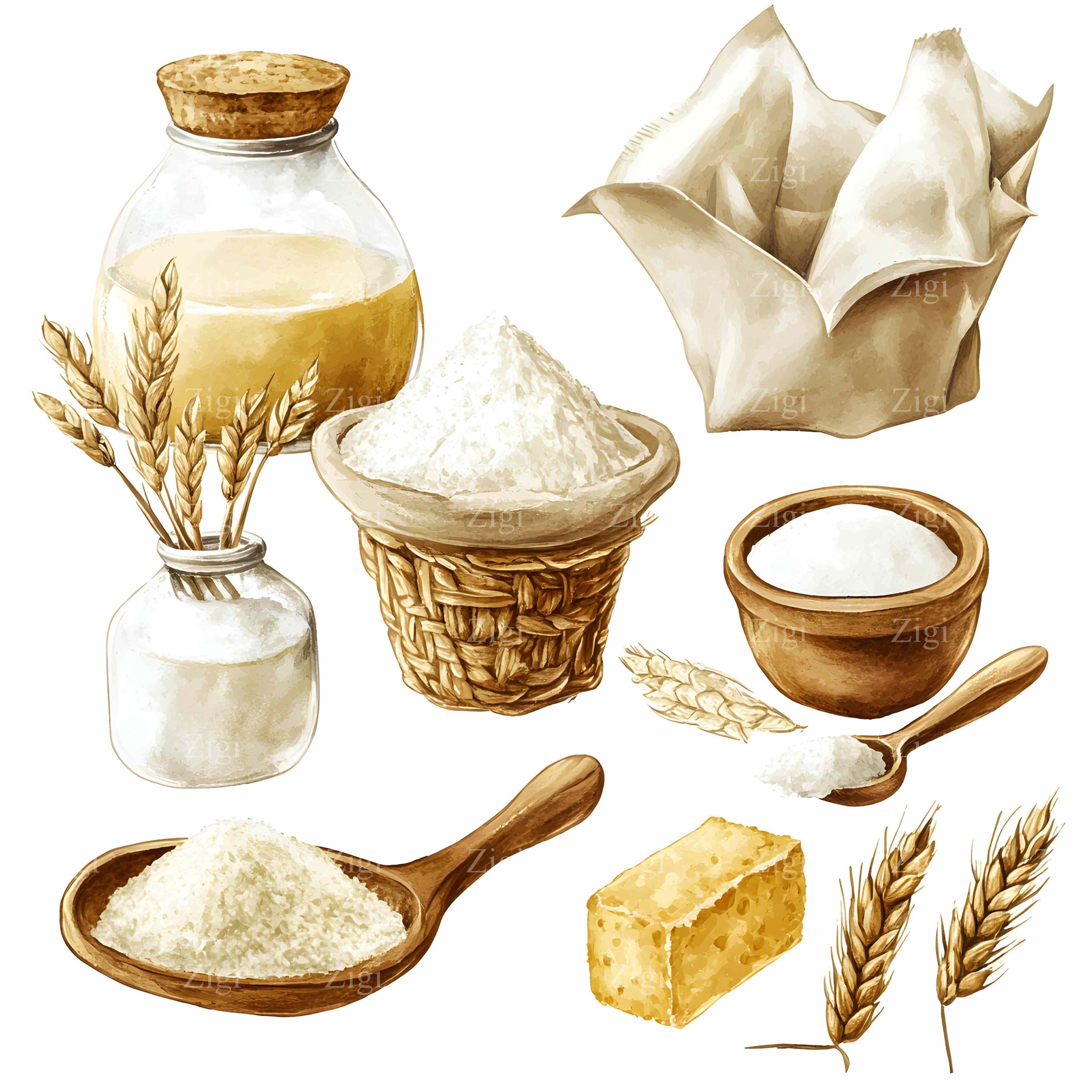 35 JPEG Baking Ingredients Clipart JPG – Flour, Grain, Milk, Wooden ...