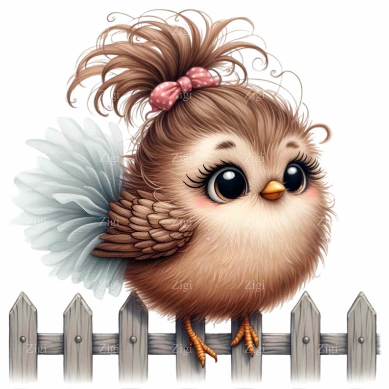 14 PNG Cute Bird PNG Clipart – Fluffy Animal Art With Bow – Adorable ...