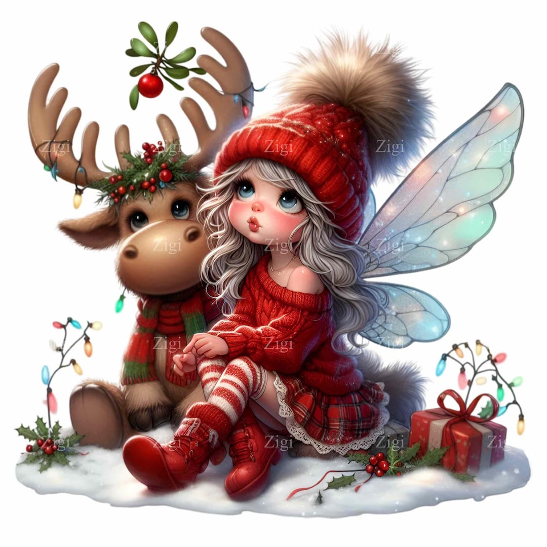Fairy and Moose PNG Clipart 15 Adorable Fairy With Moose in Festive ...