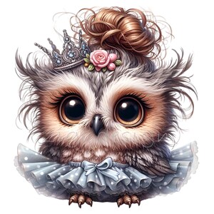Princess Owl Clipart PNG, Pink Owl With Tiara and Tutu, 10 Cute Animal ...