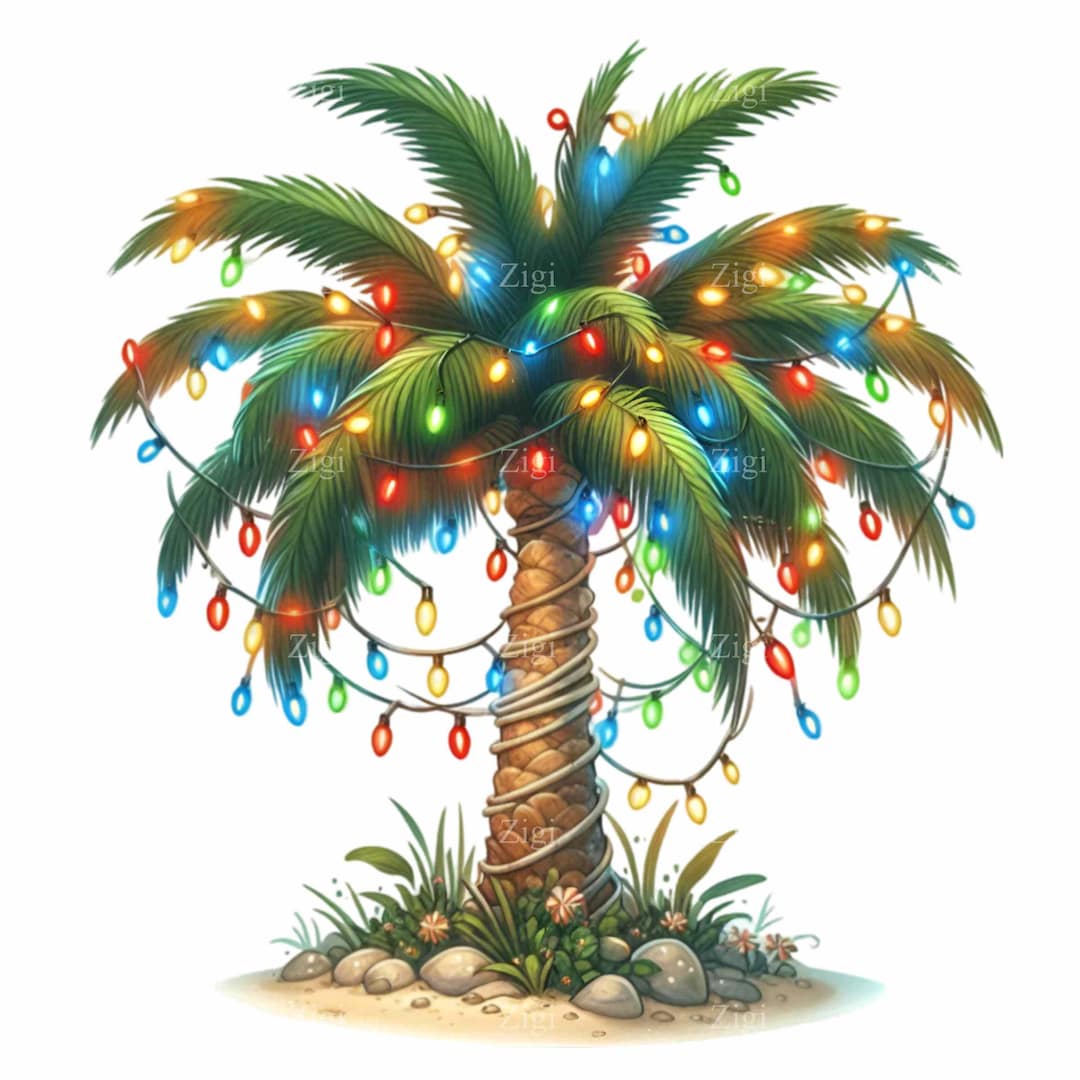 15 Tropical Christmas Palm Tree Clipart PNG | Festive Palm Tree With ...