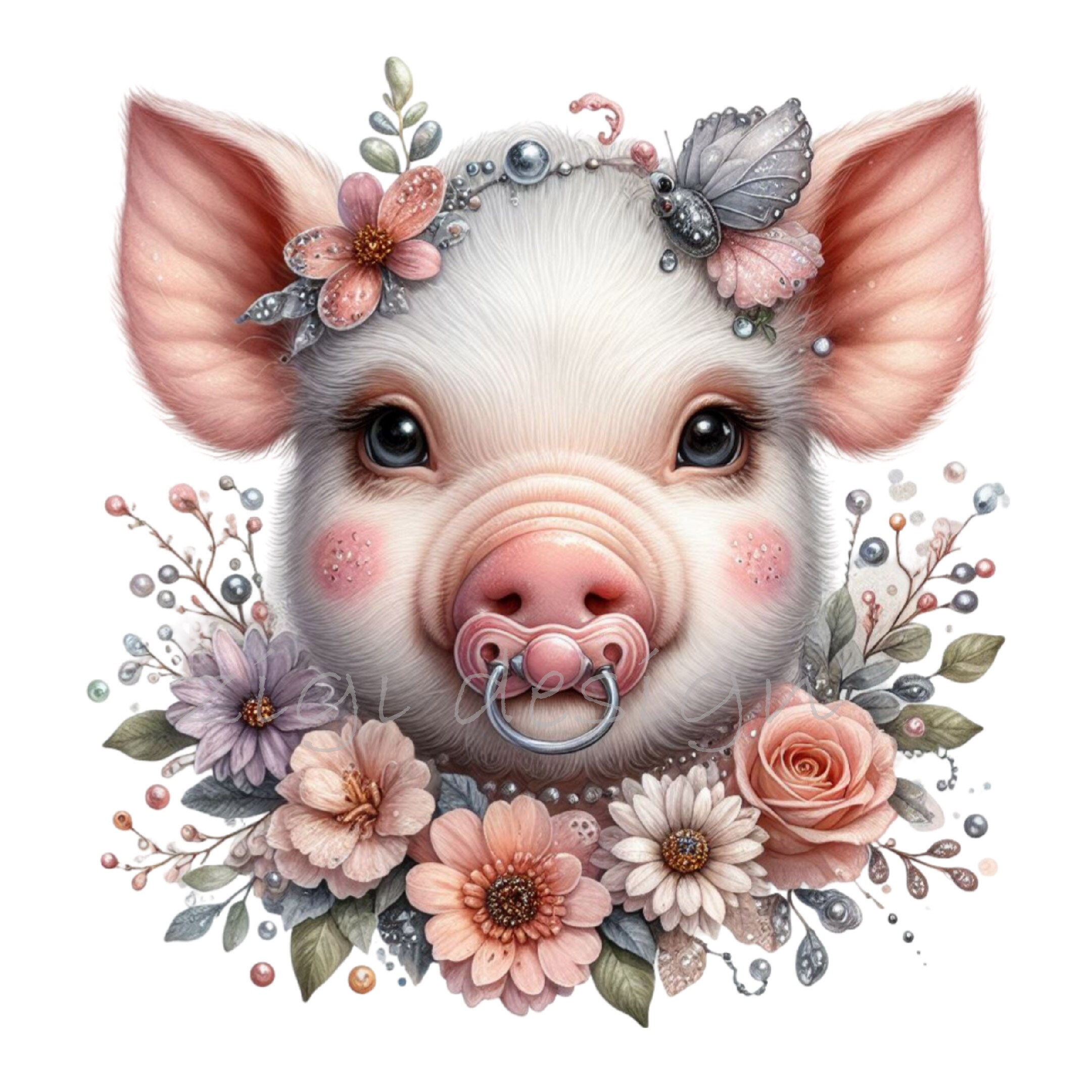 10 Baby Pig PNG Clipart – Cute Piglet With Pacifier, Floral Crown ...