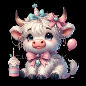 Birthday Cow Clipart PNG 12 Adorable Cow With Party Hat and Balloons ...