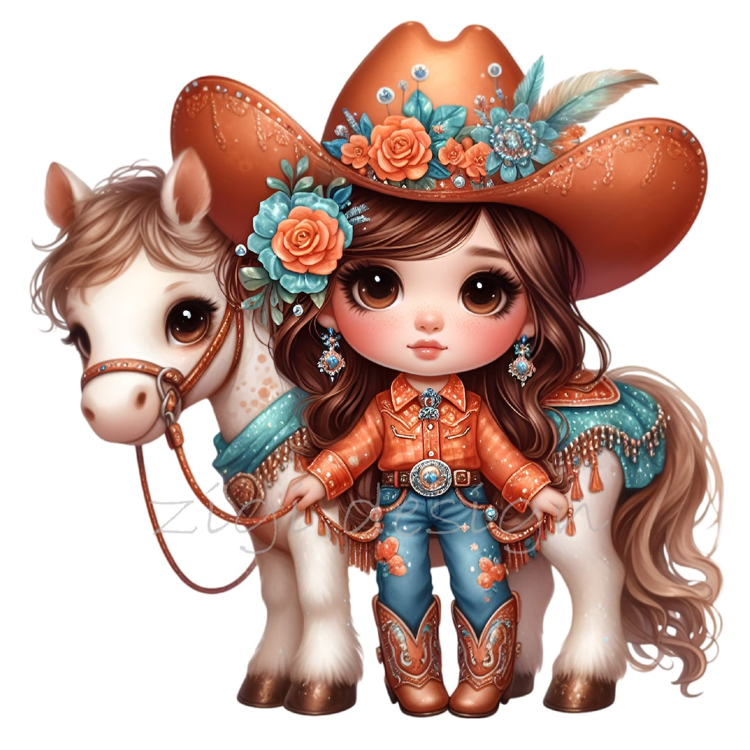 Cowgirl Clip Art, 15 PNG Horse Clipart, Pony Clipart, Turquoise Girl ...