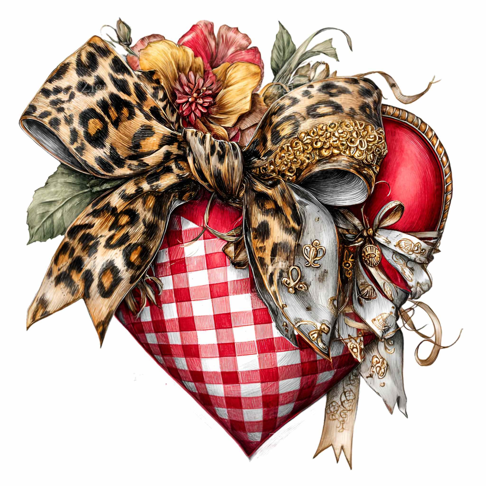 15 PNG Leopard Heart Clipart – Red Check Bow PNG for Sublimation ...