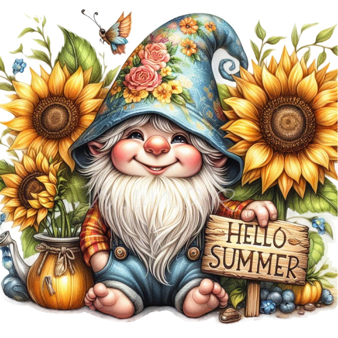 10 PNG Hello Summer Gnome Clipart – Gnome With Sunflower, Lavender ...