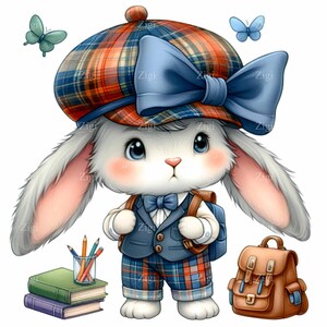 15 Back to School Bunny PNG Clipart, Cute Rabbit With Backpack Digital ...