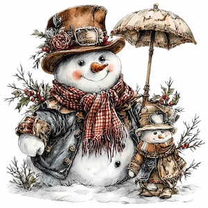 12 PNG Rustic Snowman Clipart – Vintage Christmas PNG for Farmhouse ...