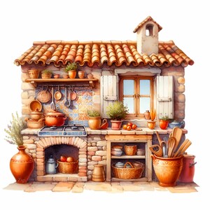 Rustic Kitchen PNG Clipart - 12 Mediterranean Style Kitchen With Clay ...
