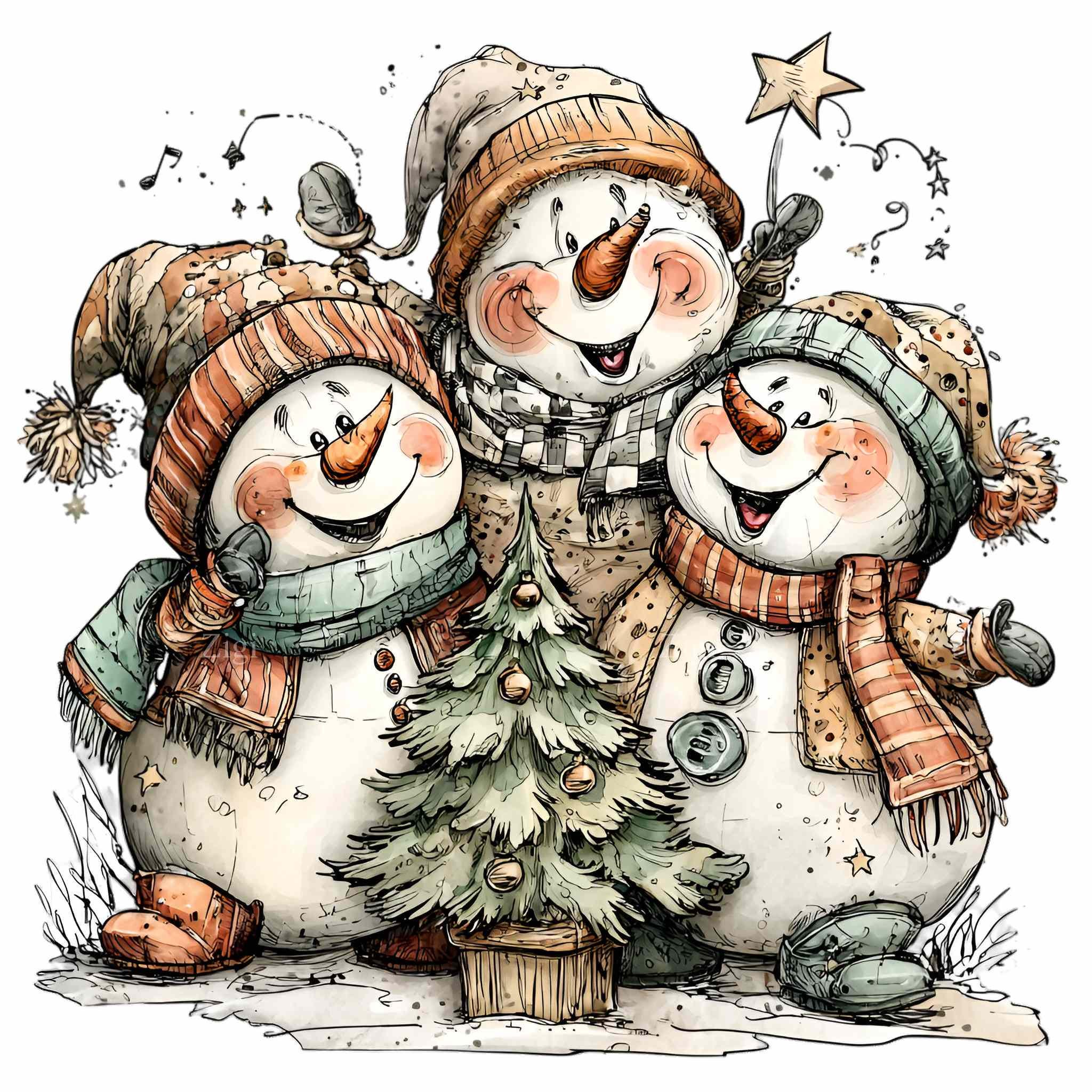10 PNG Caroling Snowmen Clipart – Christmas Singing PNG – Festive ...