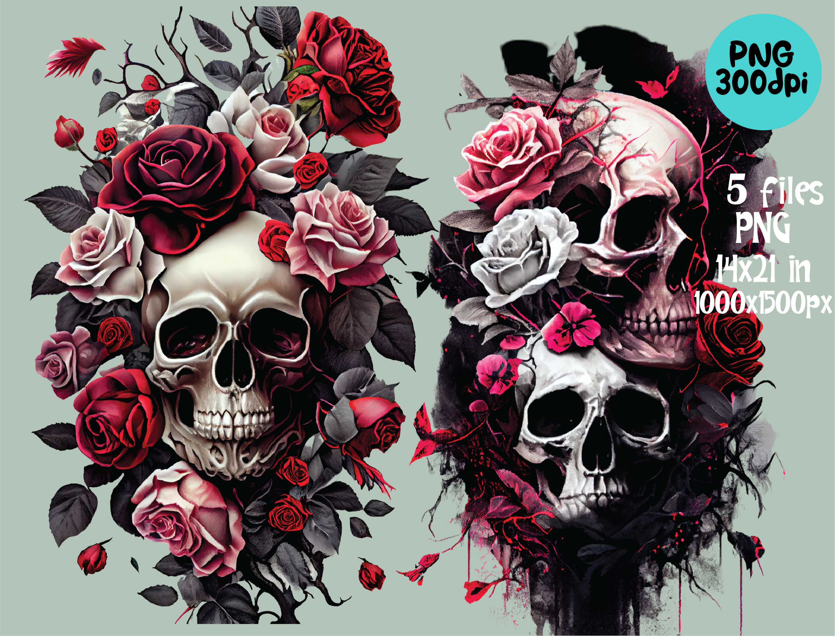 Skull Roses Clipart PNG Watercolor Black Shirt Design - Etsy Australia