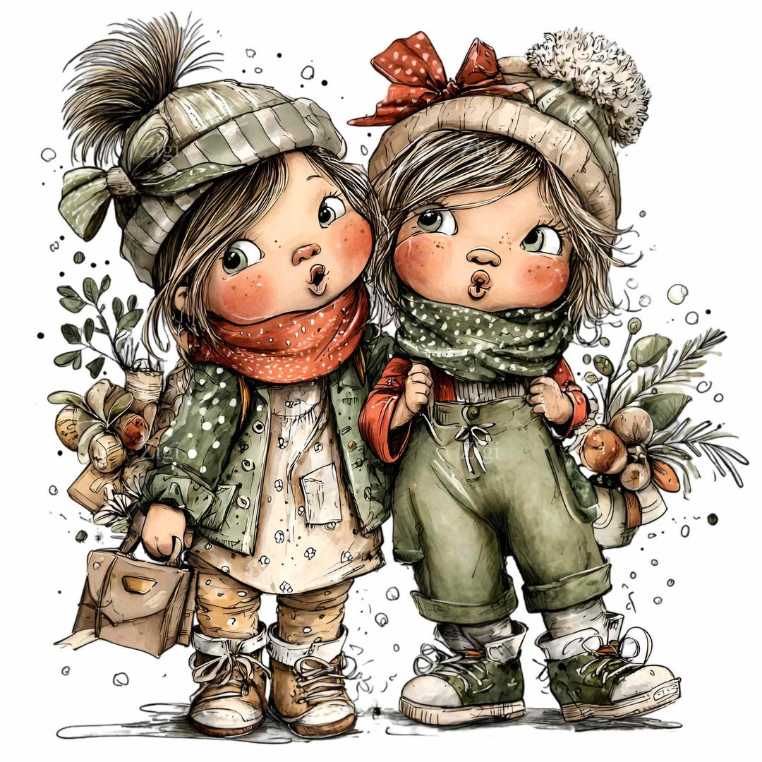 14 PNG Winter Kids Clipart – Cute Girls PNG – Christmas Cartoon Graphic ...