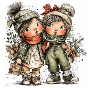 14 PNG Winter Kids Clipart – Cute Girls PNG – Christmas Cartoon Graphic ...