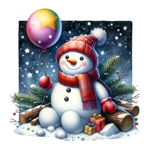 Snowman With Balloons PNG Clipart Bundle 12 High-resolution Digital ...