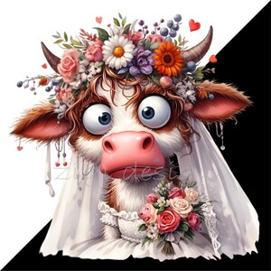 Cartoon Cow Bride, Funny Wedding Cow Clipart, Cute Animal Illustration ...