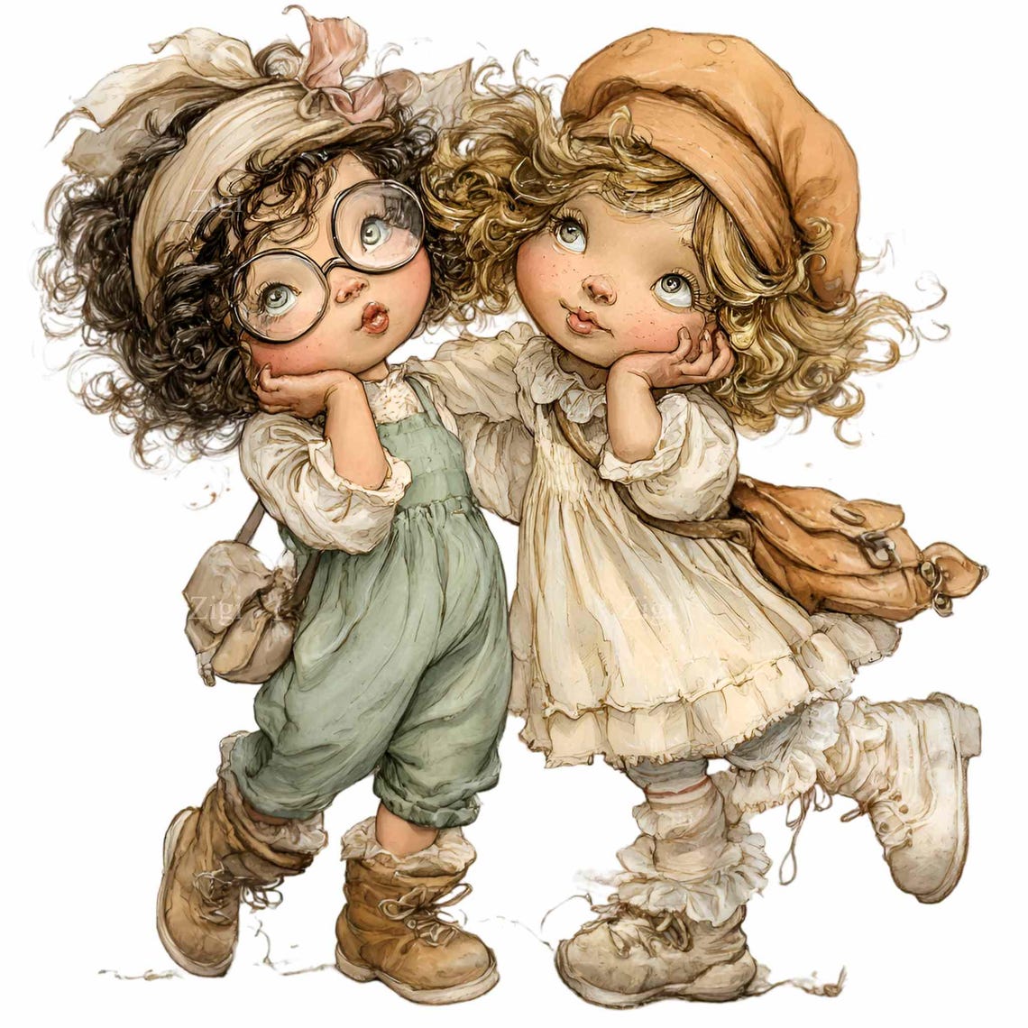 15 PNG Cute Girl Duo Clipart – Toddlers Friends PNG Illustration for ...