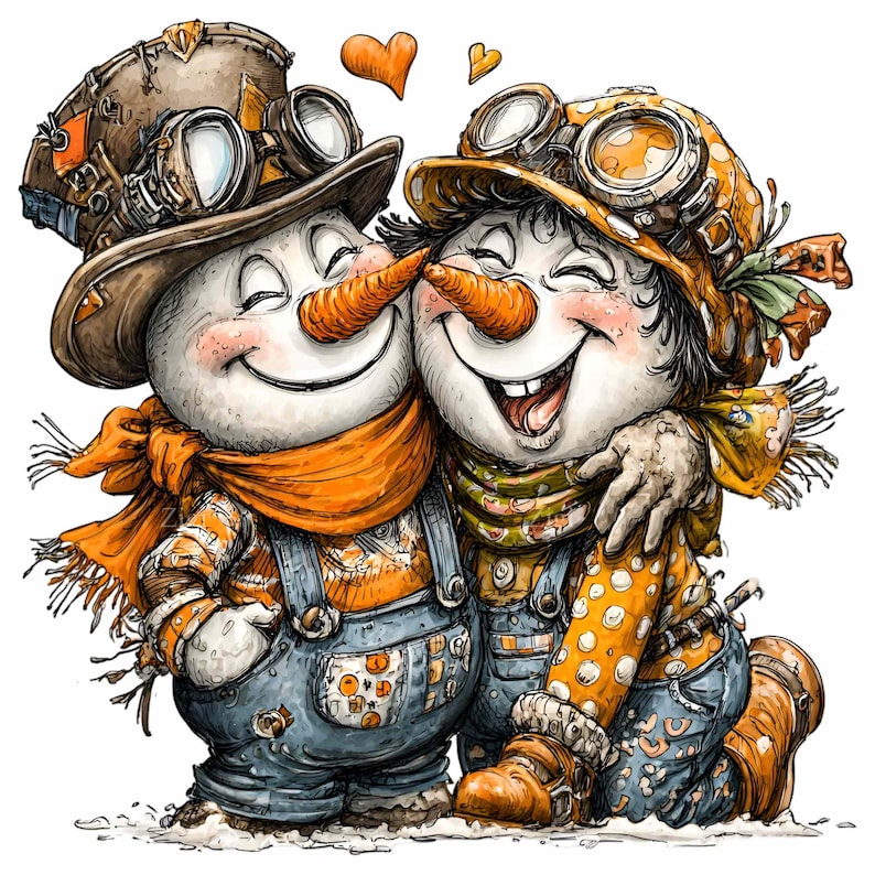11 PNG Rustic Snowman Couple Clipart, Festive Winter Illustration - Etsy