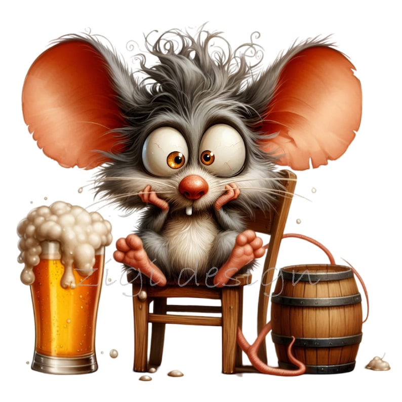 12 PNG Funny Drunk Mouse Clipart – Cartoon Bar Animal Illustration ...