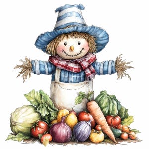 12 PNG Harvest Scarecrow Clipart – Autumn Vegetables PNG – Fall Farm ...