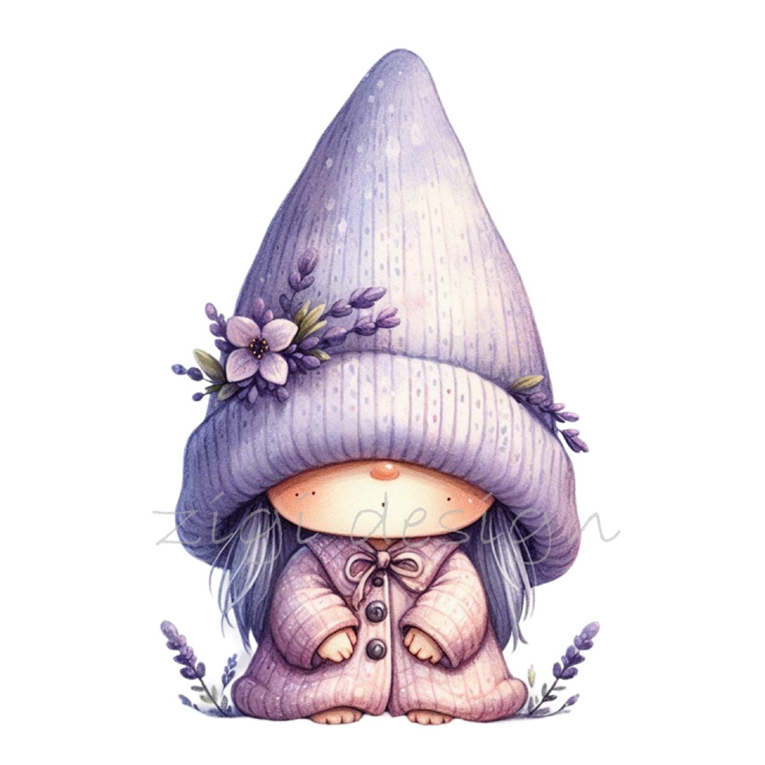 Lavender Gnome Clipart, Floral Clip Art, 12 PNG Summer Watercolor, Junk ...