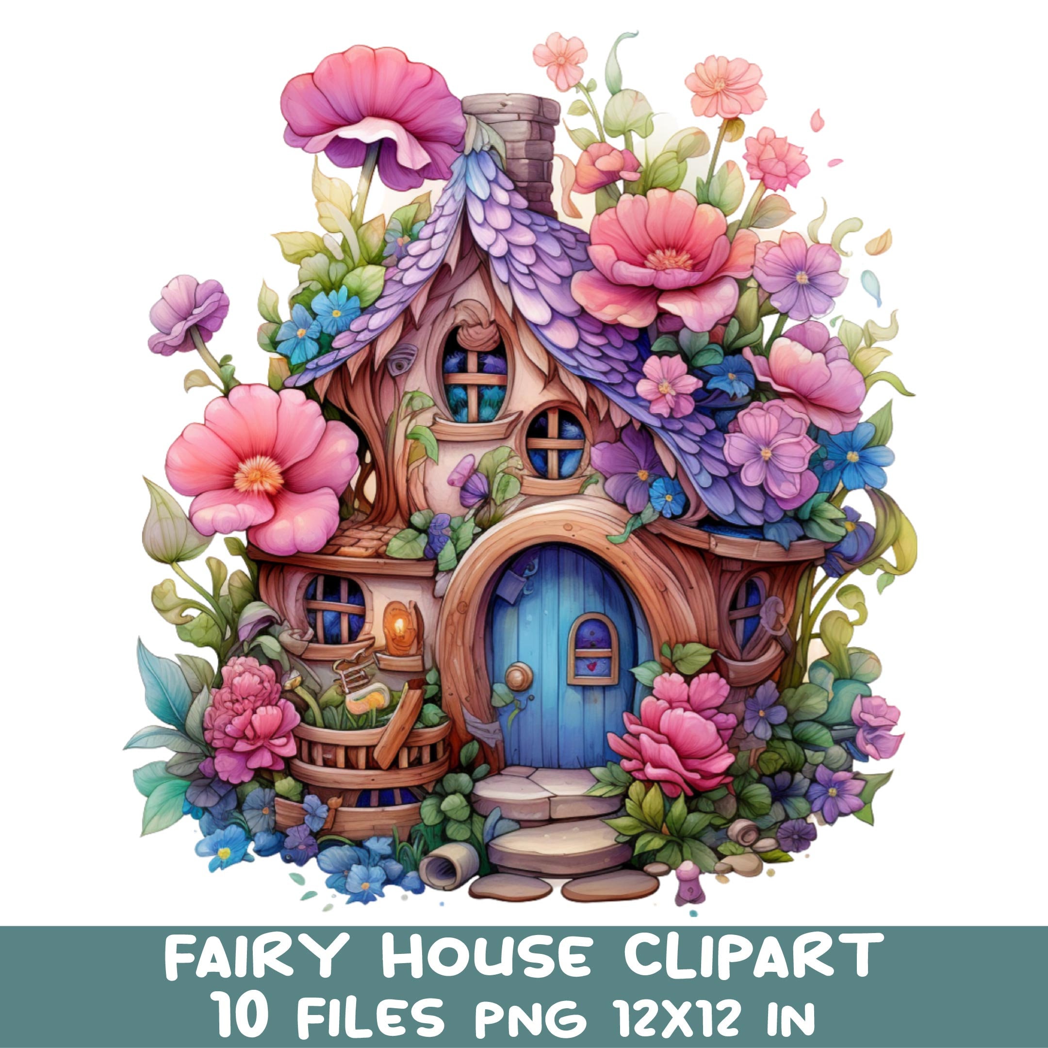 10 PNG Fairy House Clipart – Floral Fantasy Cottage Illustration ...