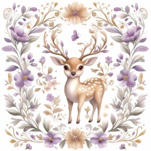 12 Elegant Deer Clipart PNG Floral Wreath With Lavender and Roses ...