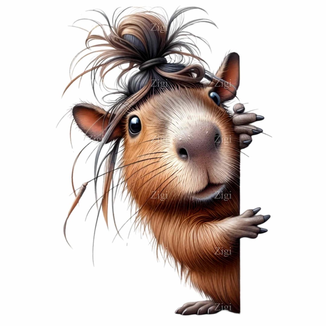 12 Capybara Peeking PNG Clipart, Whimsical Capybara With Top Knot ...