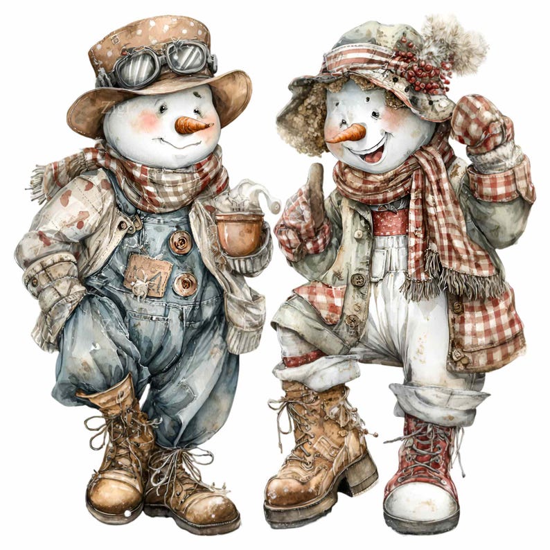 15 PNG Patchwork Snowmen Trio Clipart – Festive Winter Friends ...