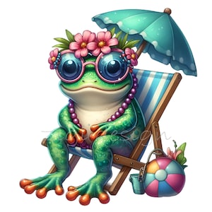 15 PNG Beach Frog Clipart, Summer Vacation Tropical Toad Sublimation ...