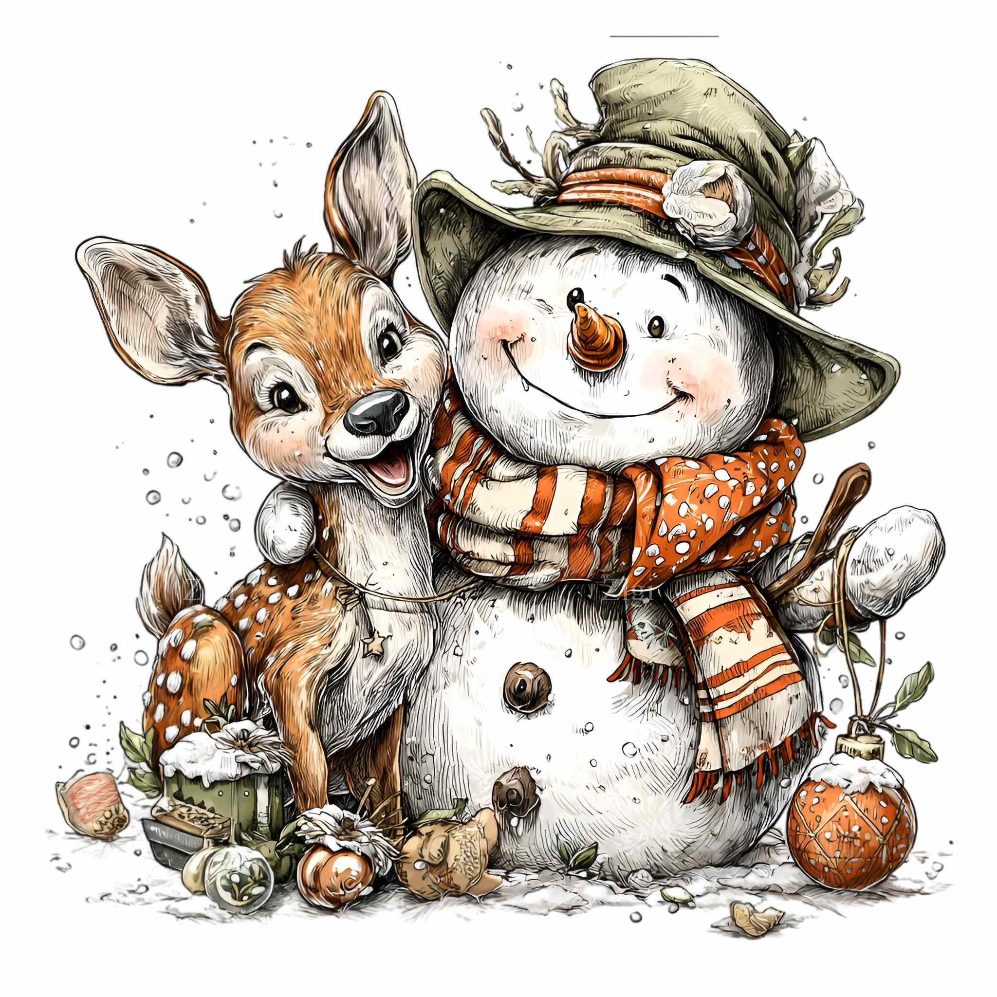 10 PNG Winter Friends – Snowman and Deer PNG Clipart – Christmas Art ...