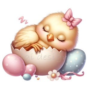 12 Baby Chick in Polka Dot Egg PNG Clipart, Easter Chick Illustration ...