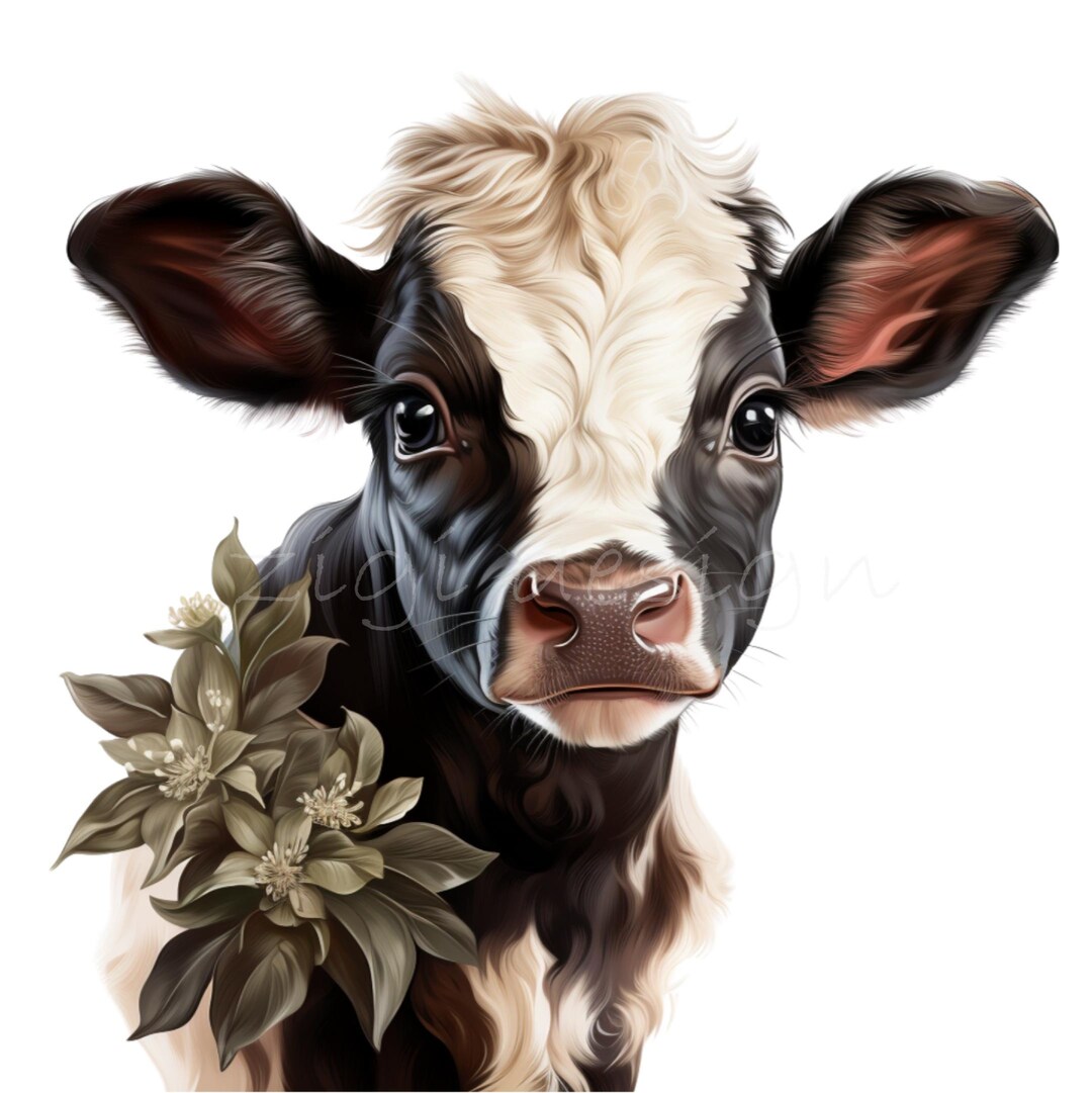 Cute Cow Clipart PNG, Watercolor Cartoon Farm Animals Sublimation Clip ...