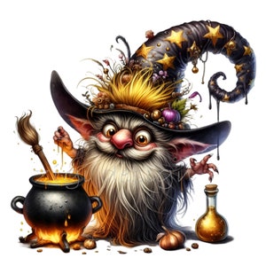 Magical Wizard Gnome Clipart 15 PNG Whimsical Halloween Gnome With ...