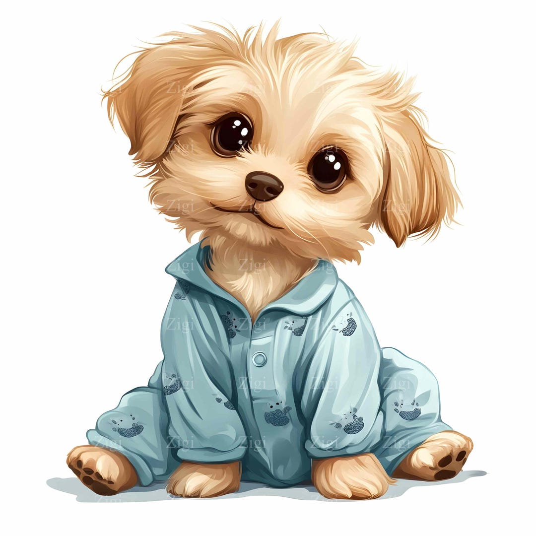 16 JPEG Cute Puppy in Pajamas Clipart, Adorable Dog Illustration JPEG ...