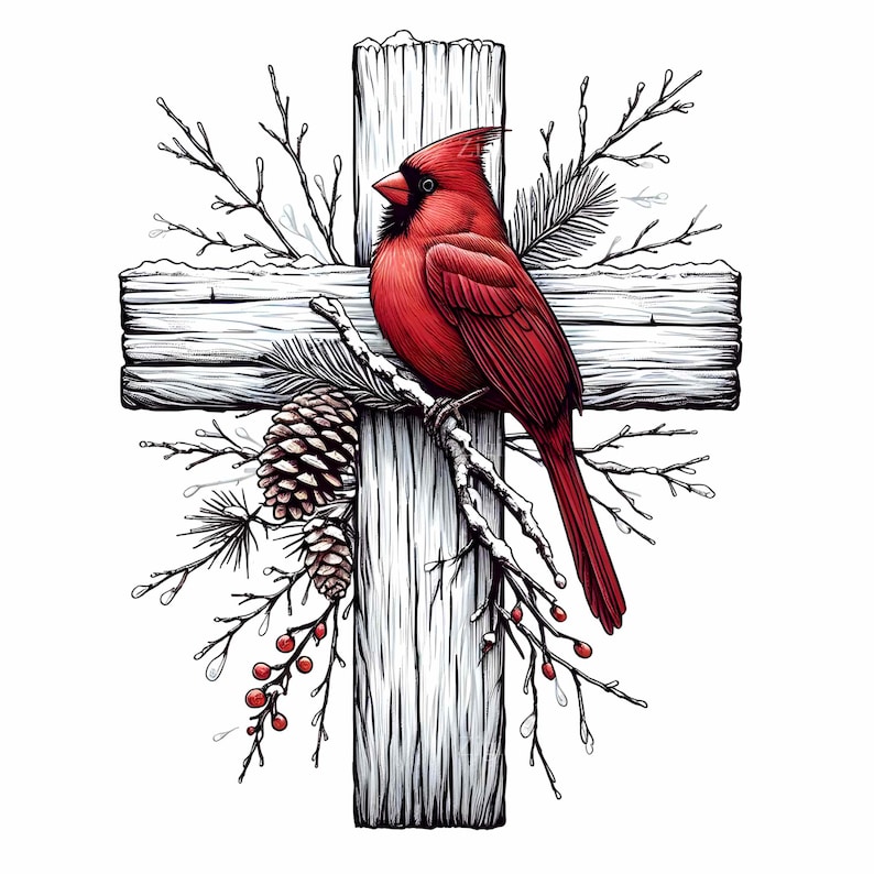 15 PNG Cardinal Cross Clipart – Red Birds on Wooden Cross PNG for ...