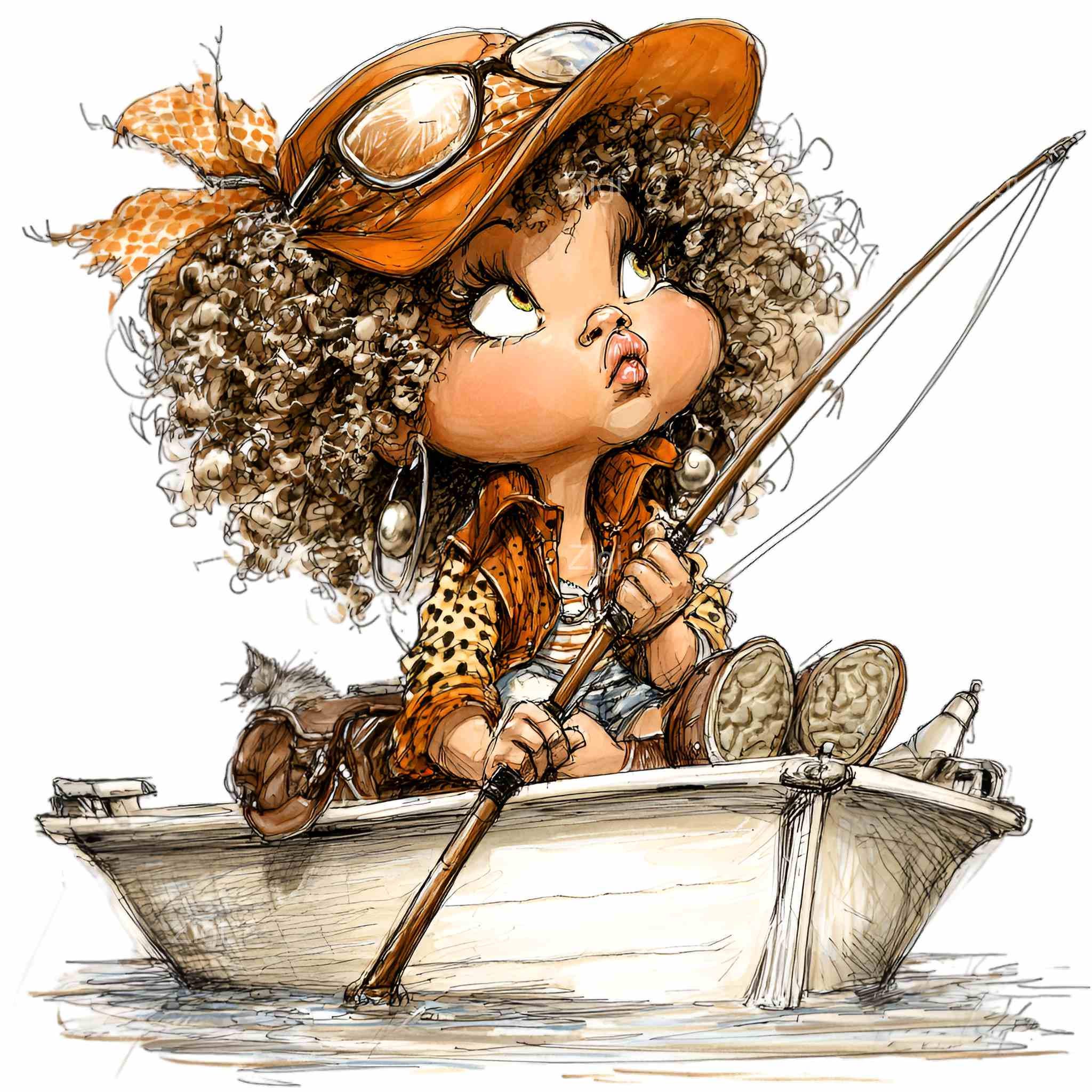 15 PNG Fishing Girl Clipart, Angler Kid Illustration, Adventure ...